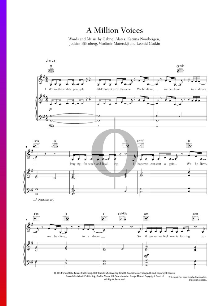 A Million Voices (Polina Gagarina) Piano Sheet Music - OKTAV