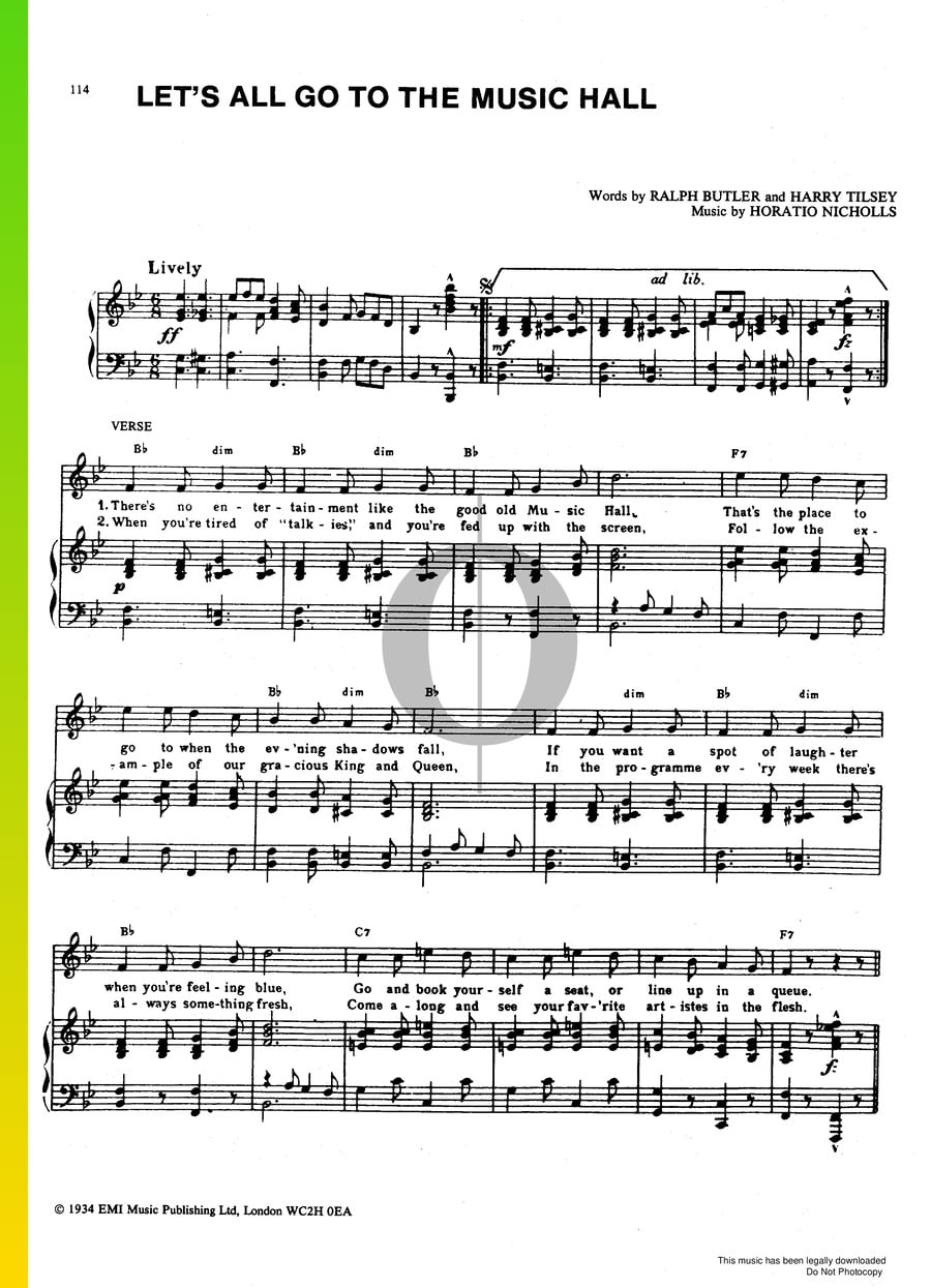Let's All Go ToThe Music Hall (Bobbie Comber) Piano Sheet Music - OKTAV