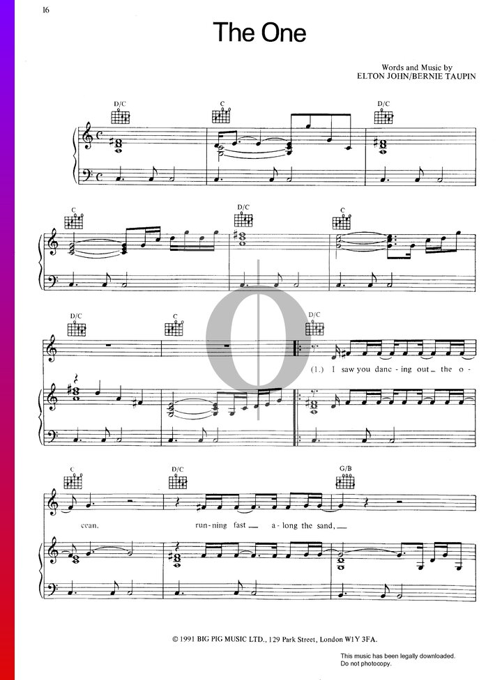 The One (Elton John) Piano Sheet Music - OKTAV