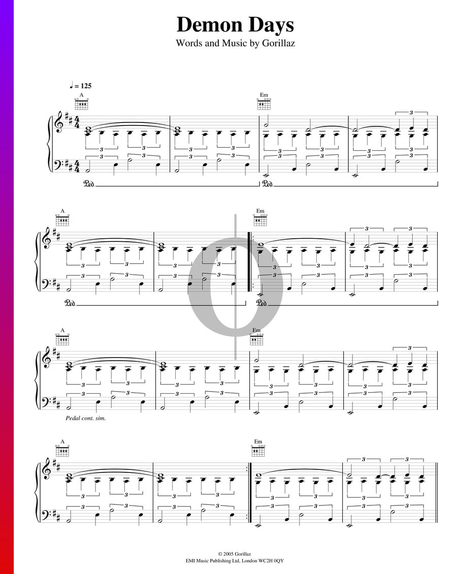 Demon Days (Gorillaz) Piano Sheet Music - OKTAV