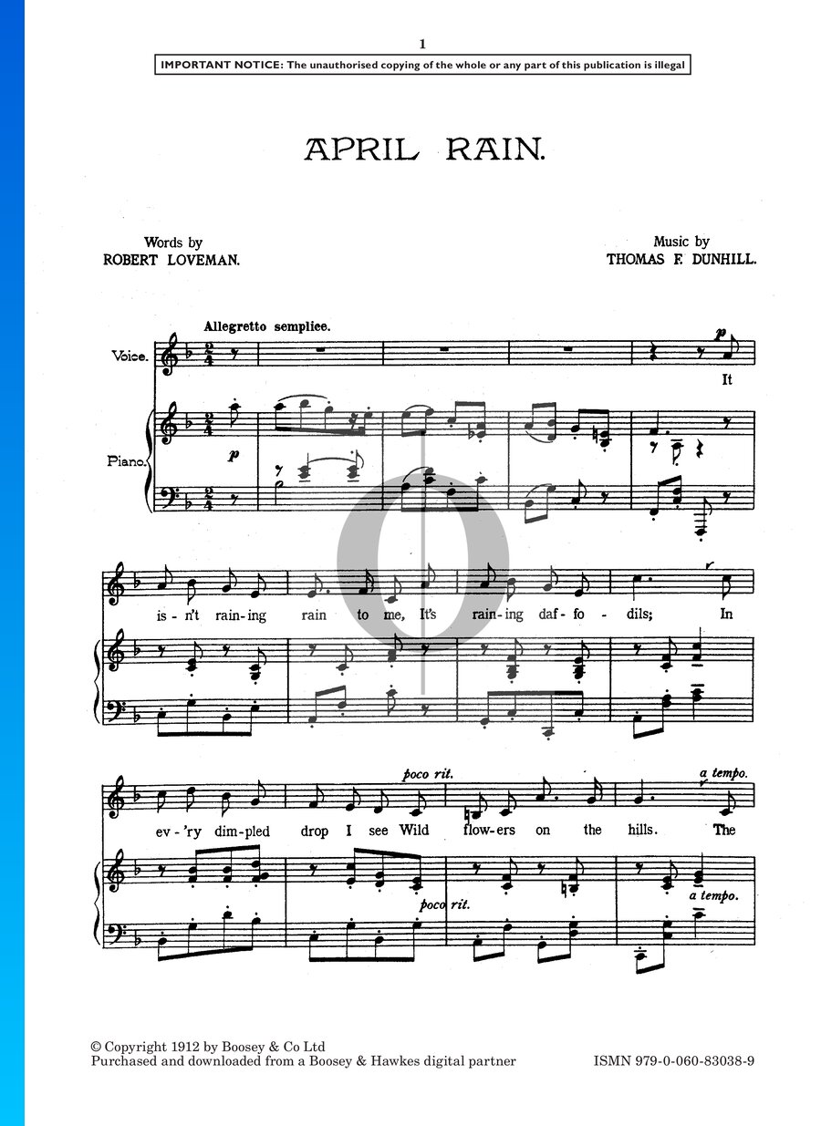 April Rain (Thomas Dunhill) Piano Sheet Music - OKTAV