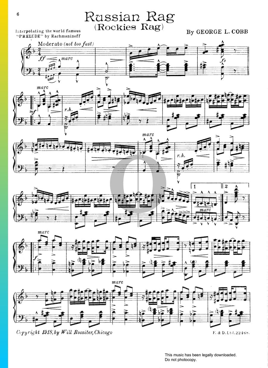 Russian Rag (Rockies Rag) (George L. Cobb) Piano Sheet Music - OKTAV