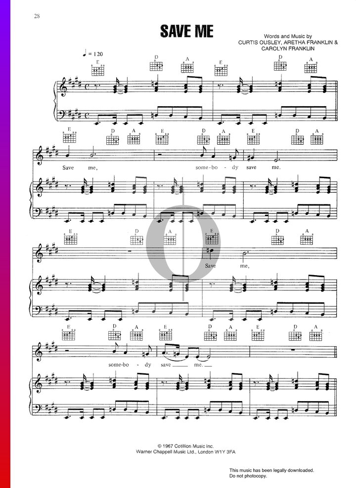 Save Me (Aretha Franklin) Piano Sheet Music - OKTAV