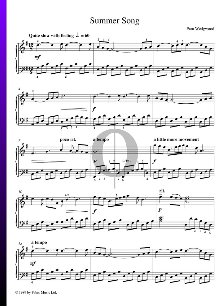 Summer Song (Pam Wedgwood) Piano Sheet Music - OKTAV