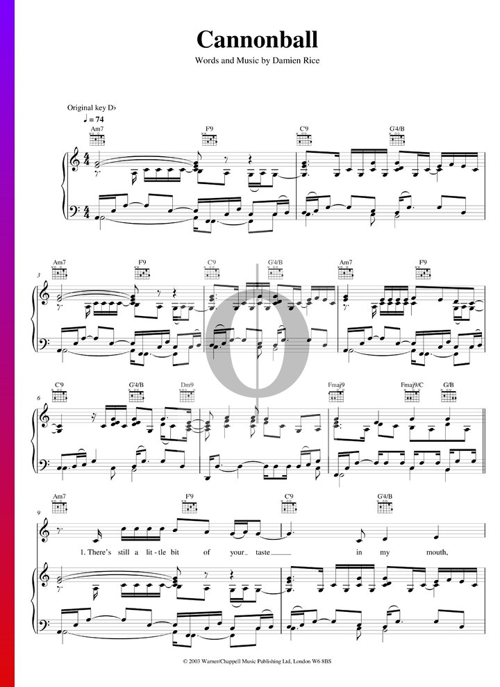 Cannonball (Damien Rice) Piano Sheet Music - OKTAV