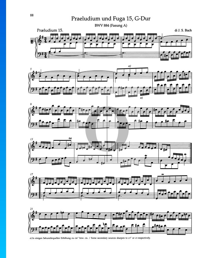 Prelude G Major, BWV 884 (Johann Sebastian Bach) Piano Sheet Music - OKTAV