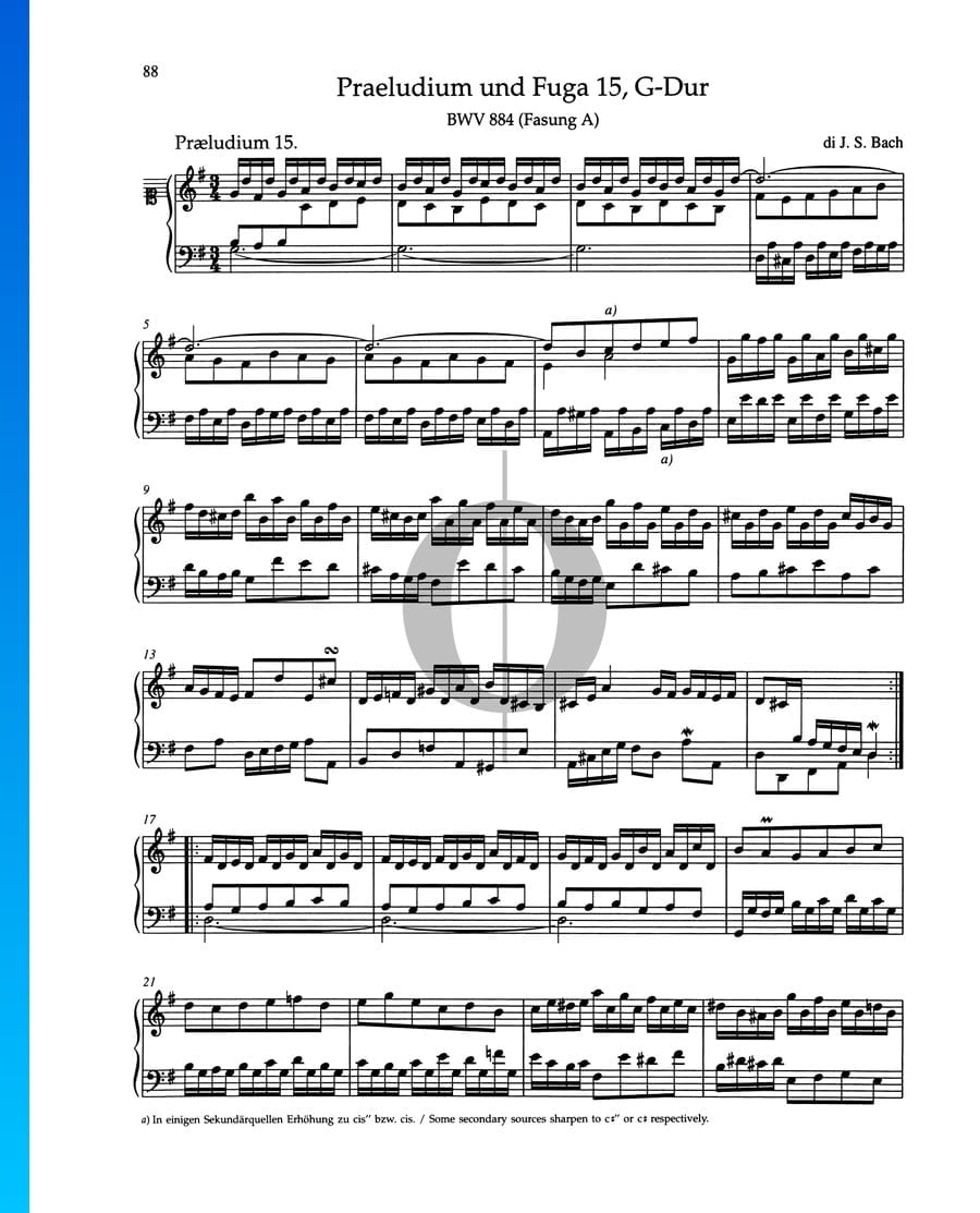 Prelude G Major, BWV 884 (Johann Sebastian Bach) Piano Sheet Music - OKTAV