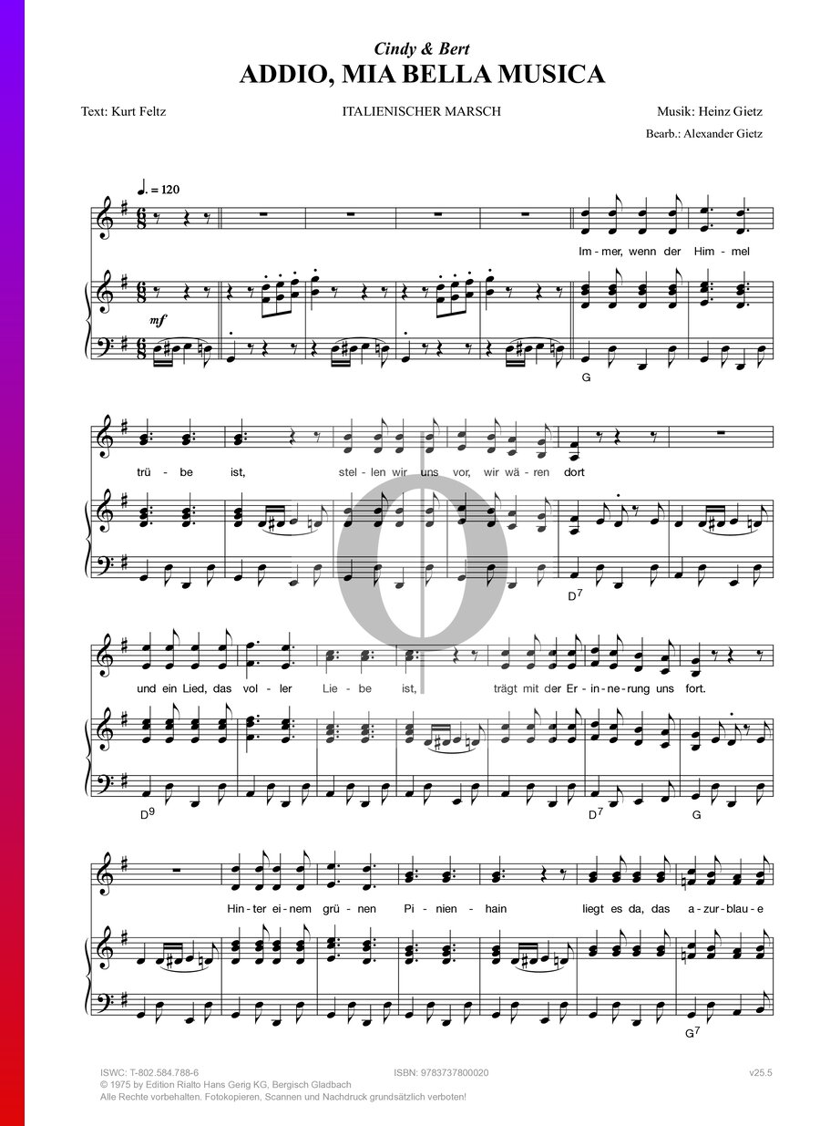 Addio, Mia Bella Musica Sheet Music (Piano, Voice) - OKTAV