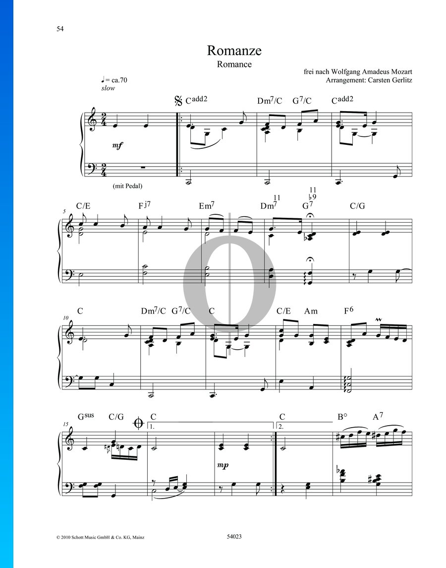 Romance (Crossover) (Wolfgang Amadeus Mozart) Piano Sheet Music - OKTAV