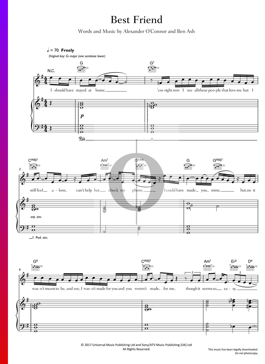 Best Friend (Rex Orange County) Piano Sheet Music - OKTAV