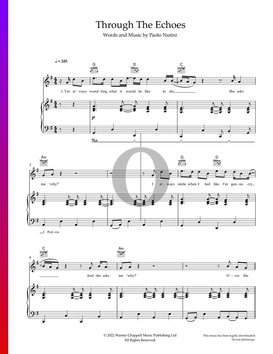 Through The Echoes (Paolo Nutini) Piano Sheet Music - OKTAV
