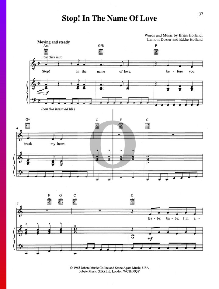 Stop In The Name Of Love (The Supremes) Piano Sheet Music - OKTAV