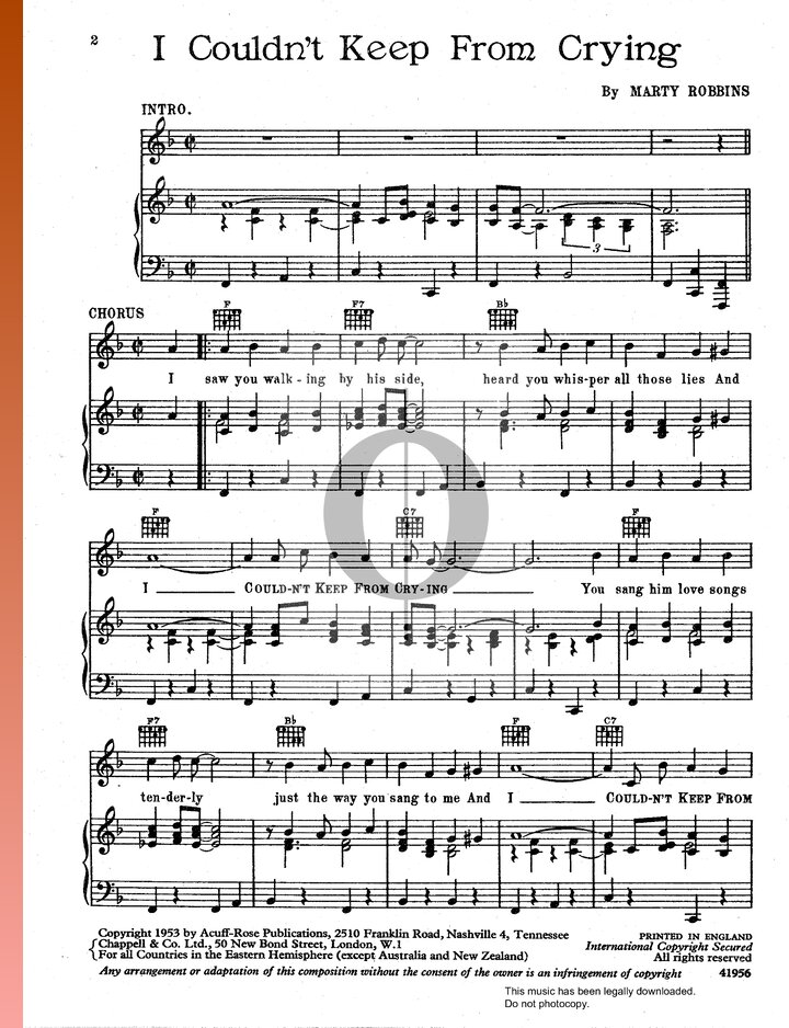 I Couldn't Keep From Crying (Marty Robbins) Piano Sheet Music - OKTAV