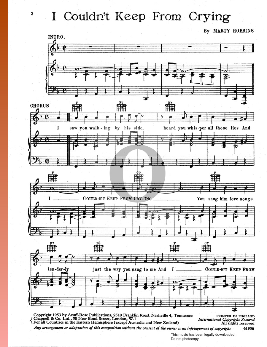 I Couldn't Keep From Crying (Marty Robbins) Piano Sheet Music - OKTAV