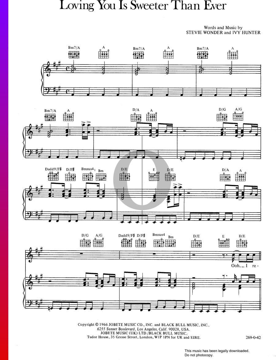 Loving You Is Sweeter Than Ever (Four Tops) Piano Sheet Music - OKTAV