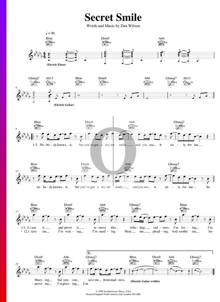 Secret Smile (Semisonic) Piano Sheet Music - OKTAV