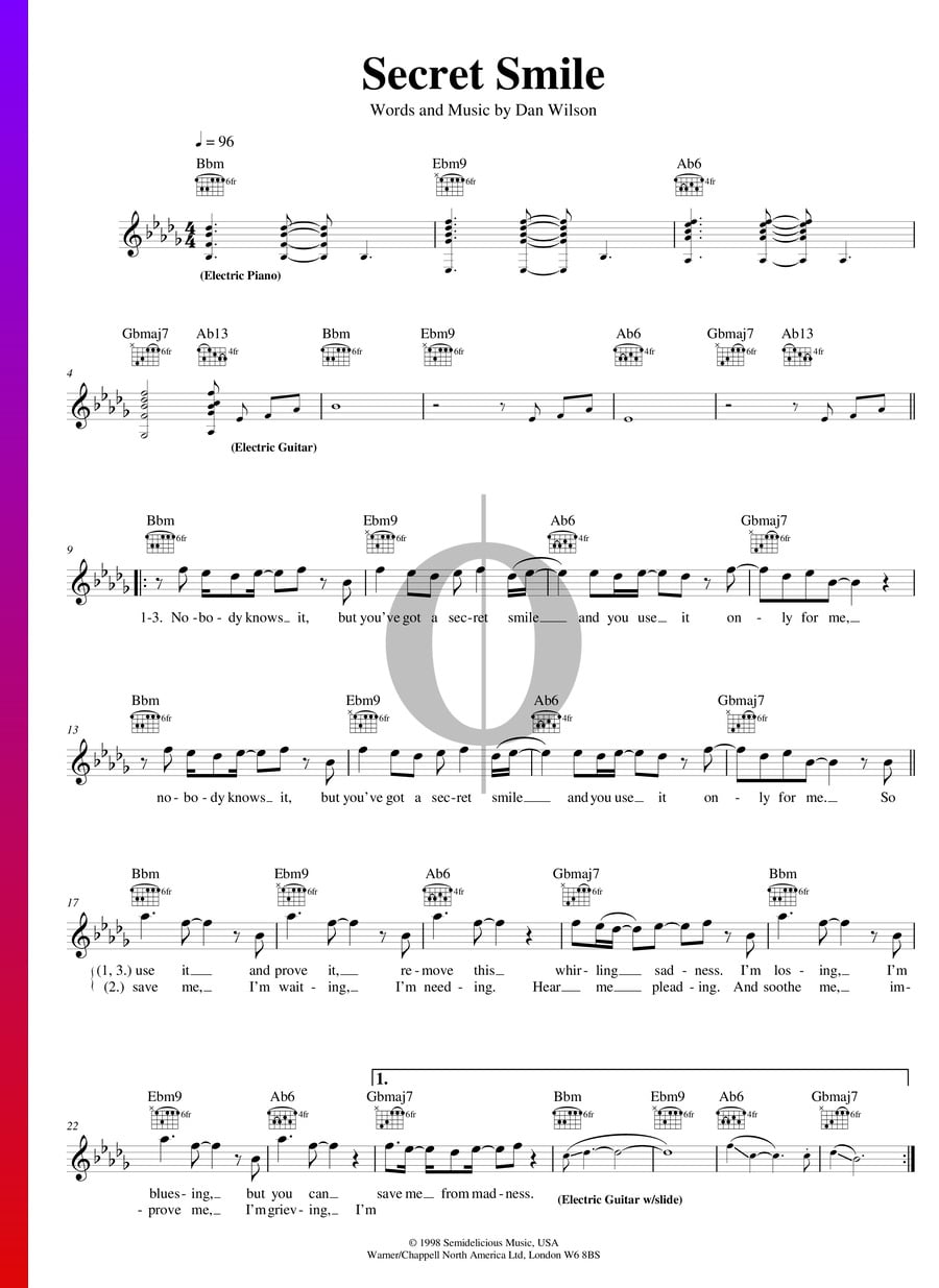 Secret Smile (Semisonic) Piano Sheet Music - OKTAV