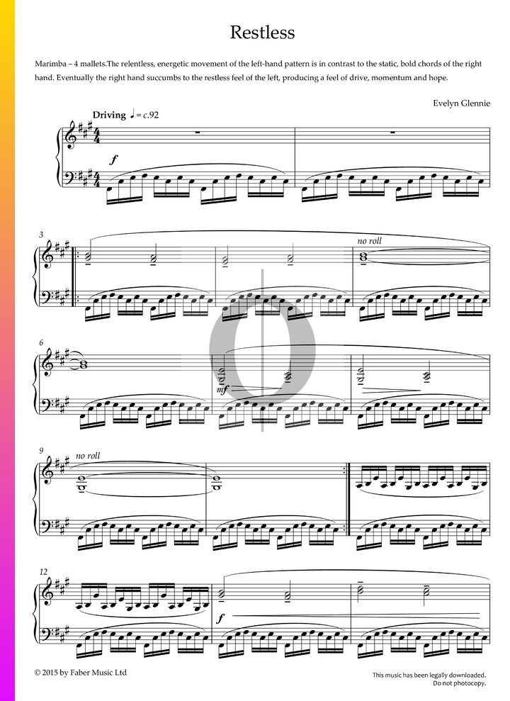 Restless (Evelyn Glennie) Piano Sheet Music - OKTAV