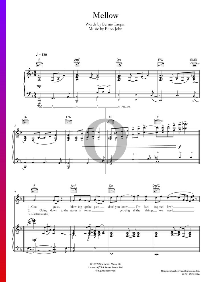 Mellow (Elton John) Piano Sheet Music - OKTAV