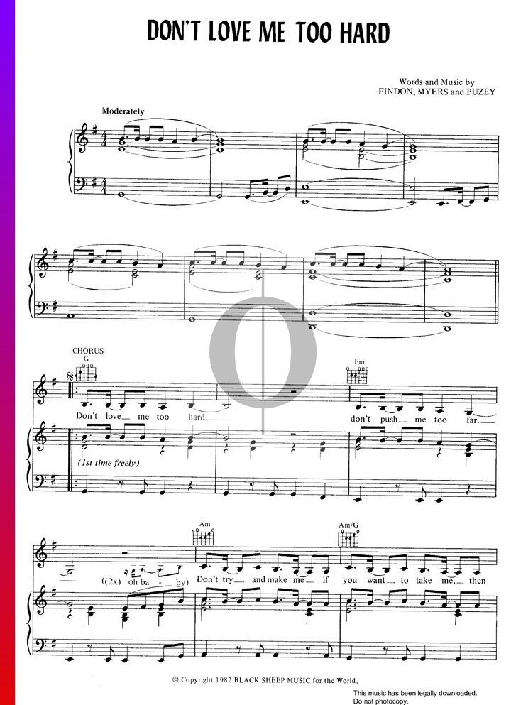 Don't Love Me Too Hard (The Nolans) Piano Sheet Music - OKTAV