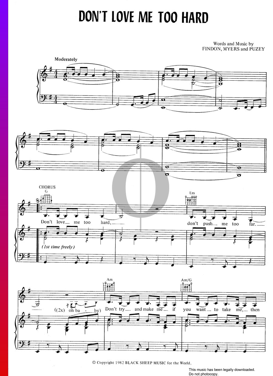 Don't Love Me Too Hard (The Nolans) Piano Sheet Music - OKTAV