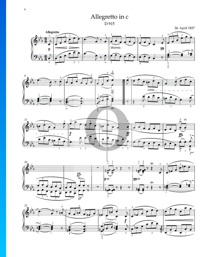 Allegretto in C Minor, D 915 (Franz Schubert) Piano Sheet Music - OKTAV