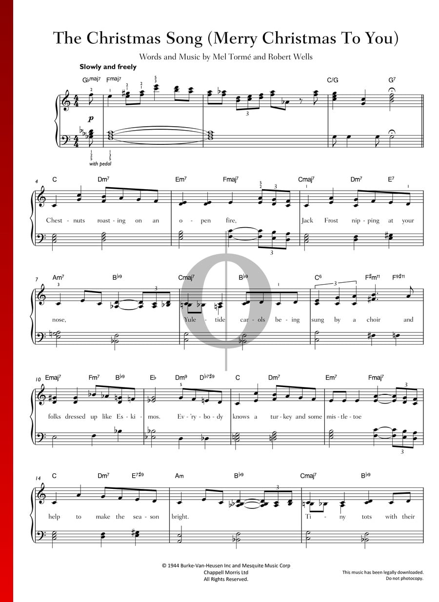 The Christmas Song (Nat King Cole) Piano Sheet Music - OKTAV