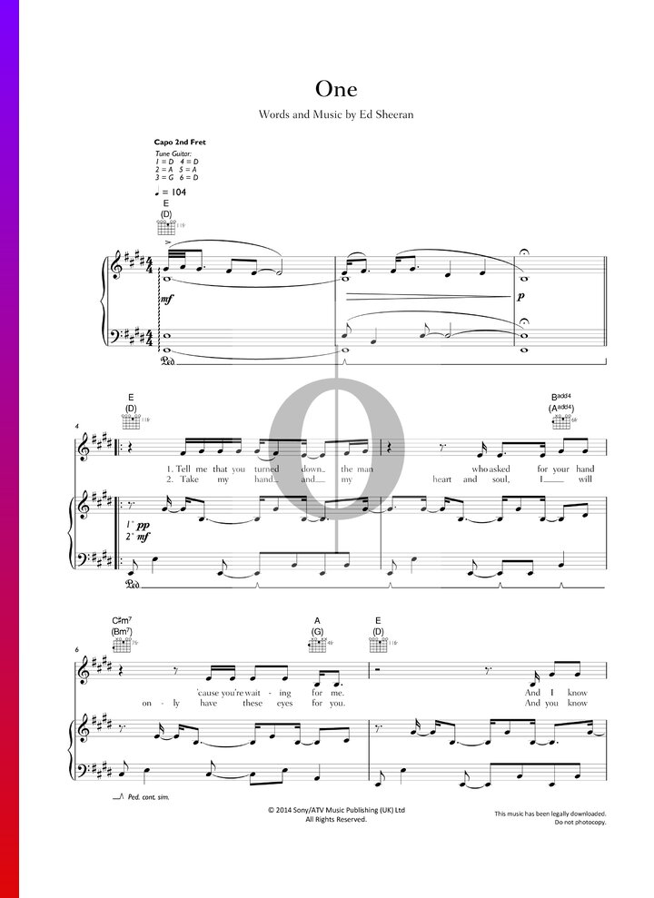 One (Ed Sheeran) Piano Sheet Music - OKTAV
