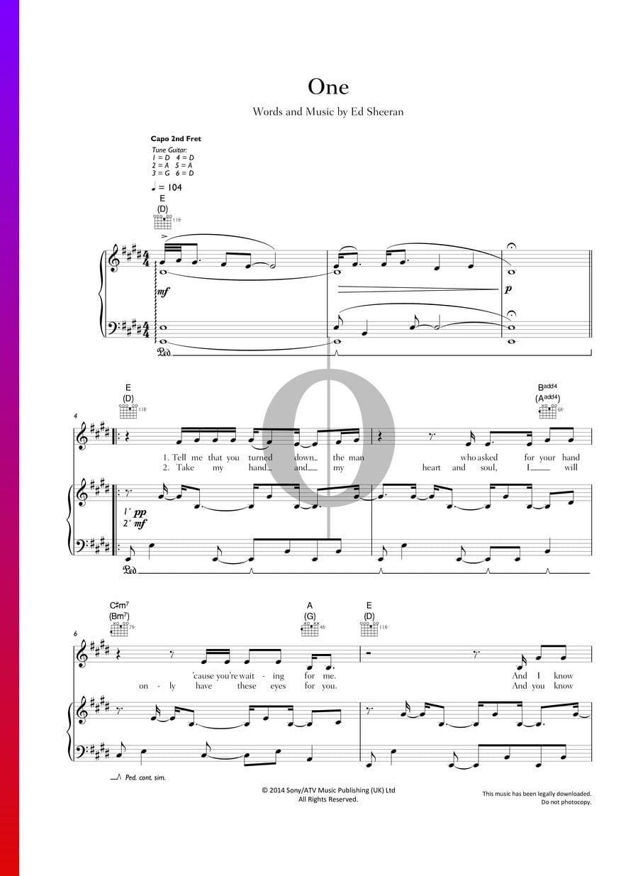 One (Ed Sheeran) Piano Sheet Music - OKTAV