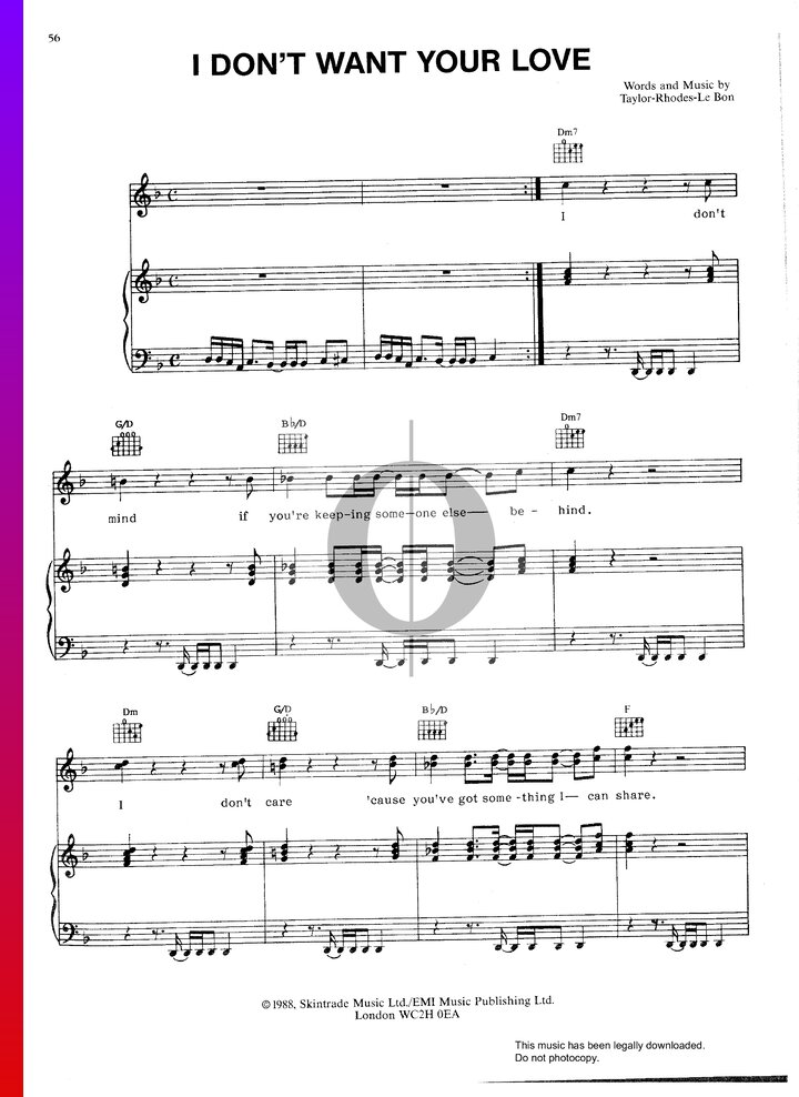 I Don't Want Your Love (Duran Duran) Piano Sheet Music - OKTAV