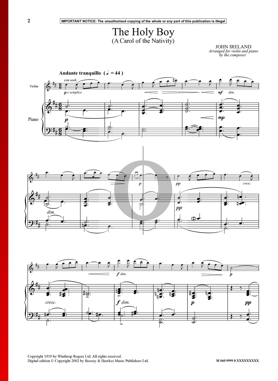 The Holy Boy (John Ireland) Piano Sheet Music - OKTAV
