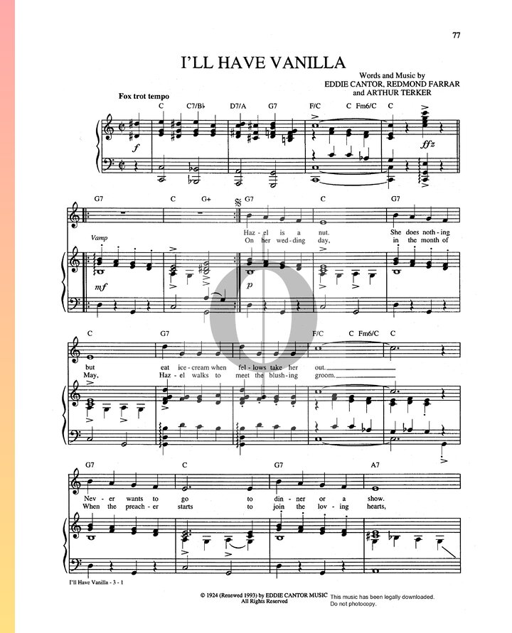 I'll Have Vanilla (Eddie Cantor) Piano Sheet Music - OKTAV