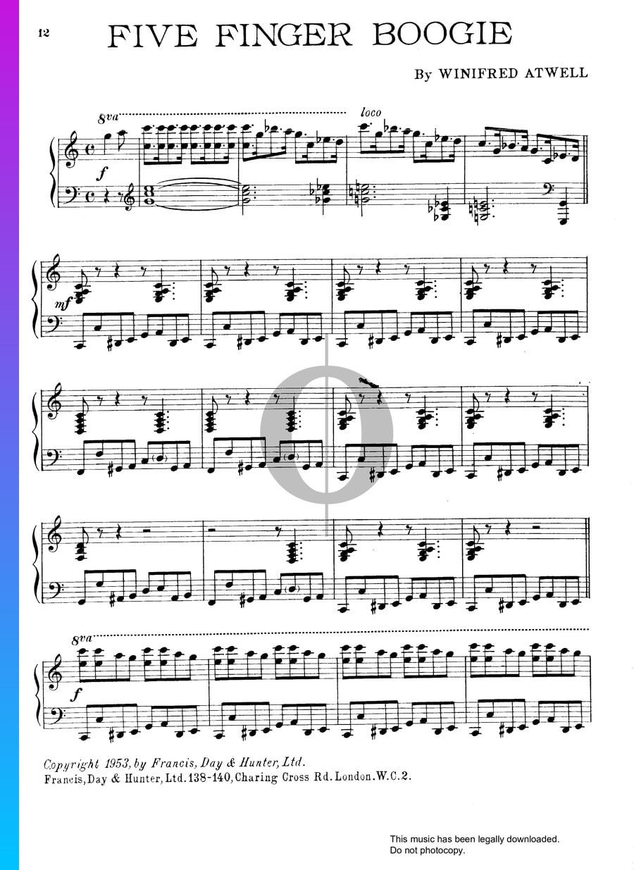 Five Finger Boogie (Winifred Atwell) Piano Sheet Music - OKTAV