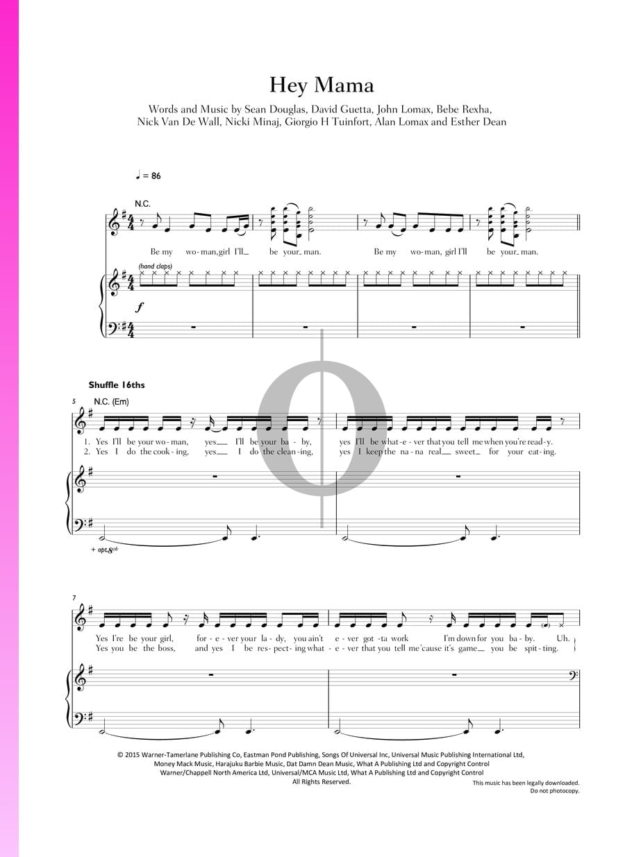 Hey Mama (David Guetta, Bebe Rexha, Nicki Minaj, Afrojack) Piano Sheet ...