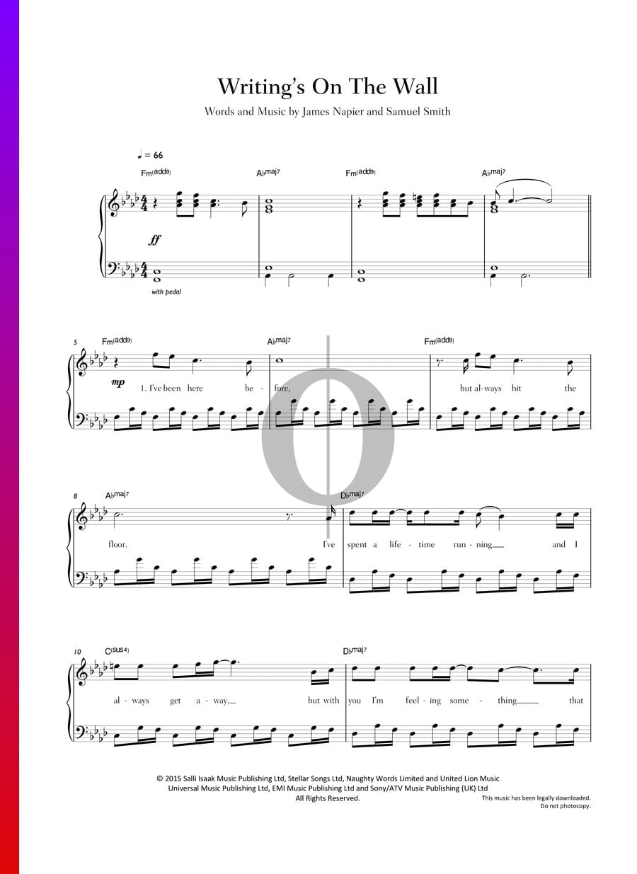 Writing's On The Wall (Sam Smith) Piano Sheet Music - OKTAV