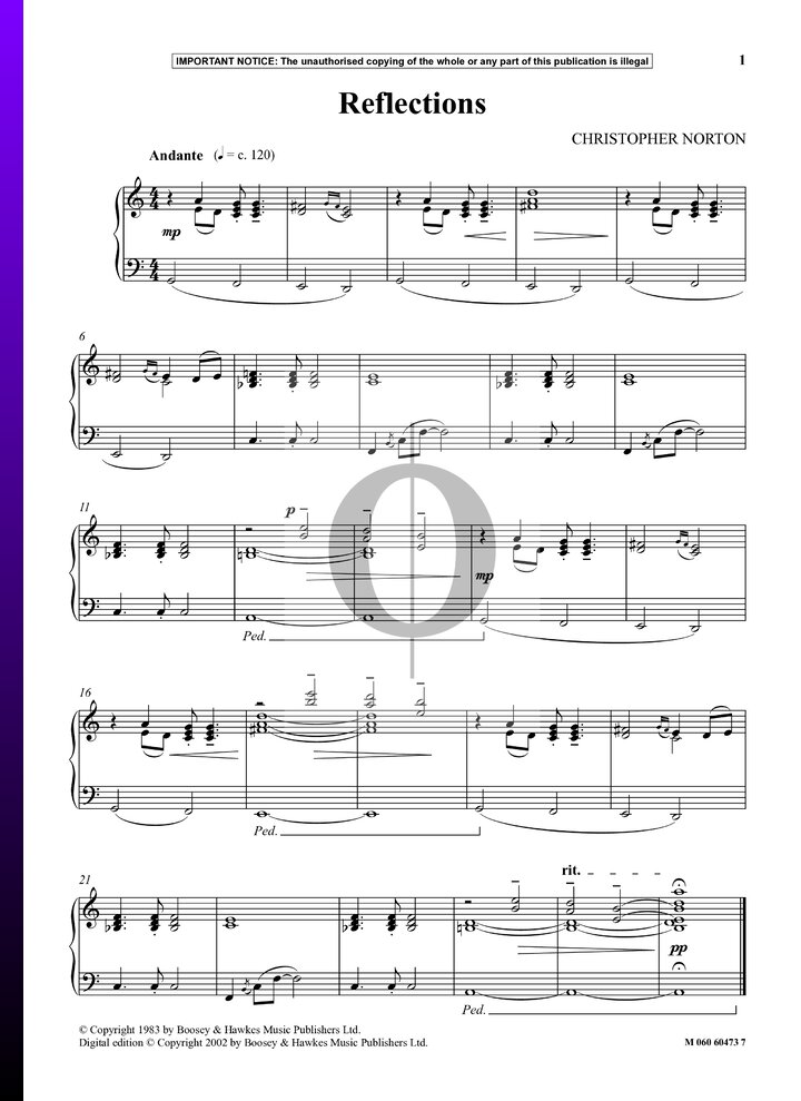 Reflections (Christopher Norton) Piano Sheet Music - OKTAV