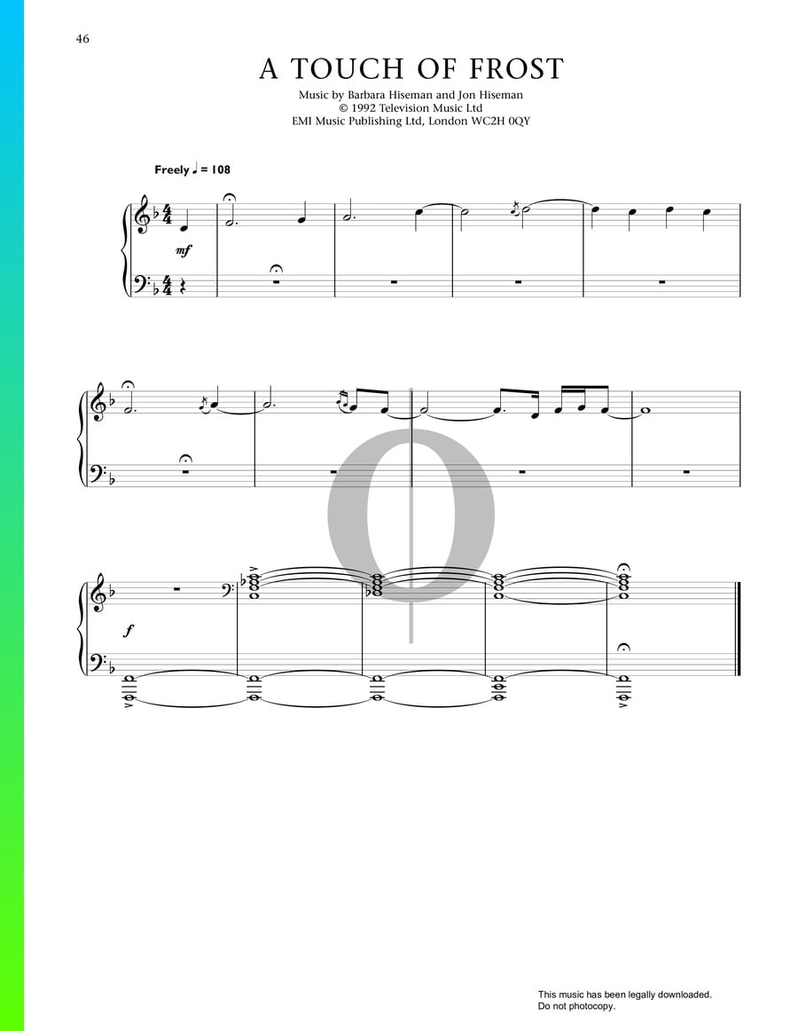 A Touch Of Frost Piano Sheet Music from A Touch of Frost by Jon Hiseman ...