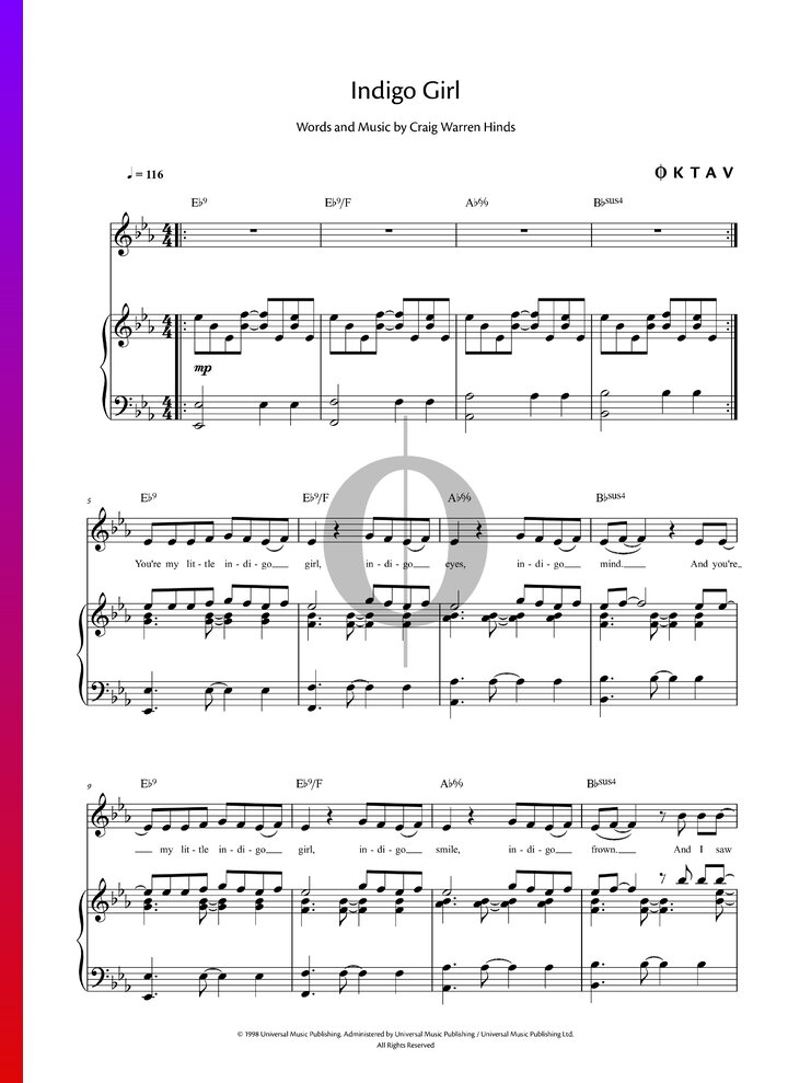 Indigo Girl (Watershed) Piano Sheet Music - OKTAV
