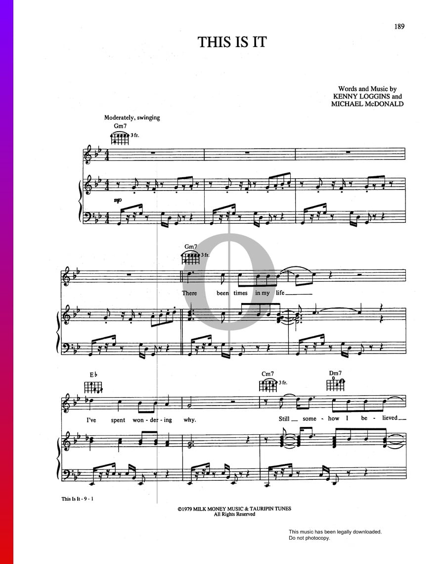 This Is It (Kenny Loggins) Piano Sheet Music - OKTAV