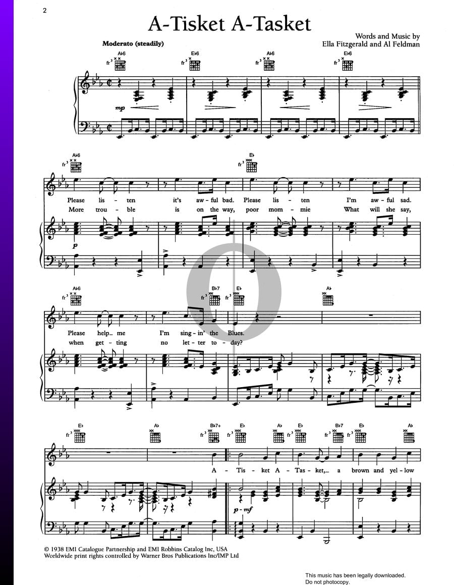 A-Tisket A-Tasket (Ella Fitzgerald) Piano Sheet Music - OKTAV