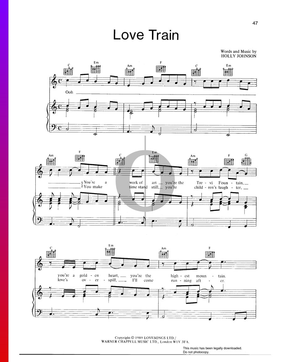 Love Train (Holly Johnson) Piano Sheet Music - OKTAV