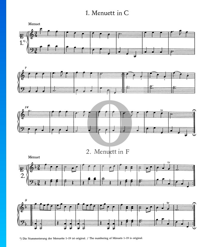 Menuet in F Major, No. 2 (Leopold Mozart) Piano Sheet Music - OKTAV