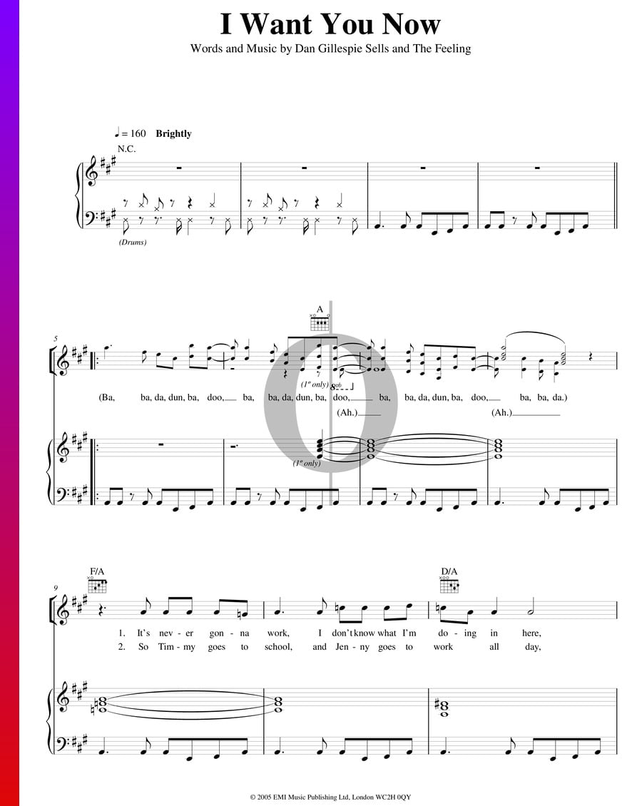 I Want You Now (The Feeling) Piano Sheet Music - OKTAV