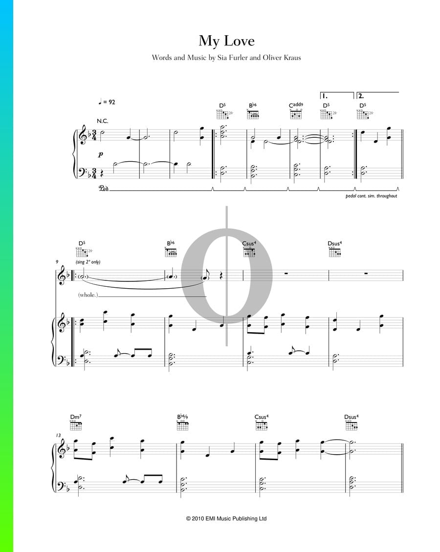 My Love Piano Sheet Music from The Twilight Saga: Eclipse by Sia - OKTAV