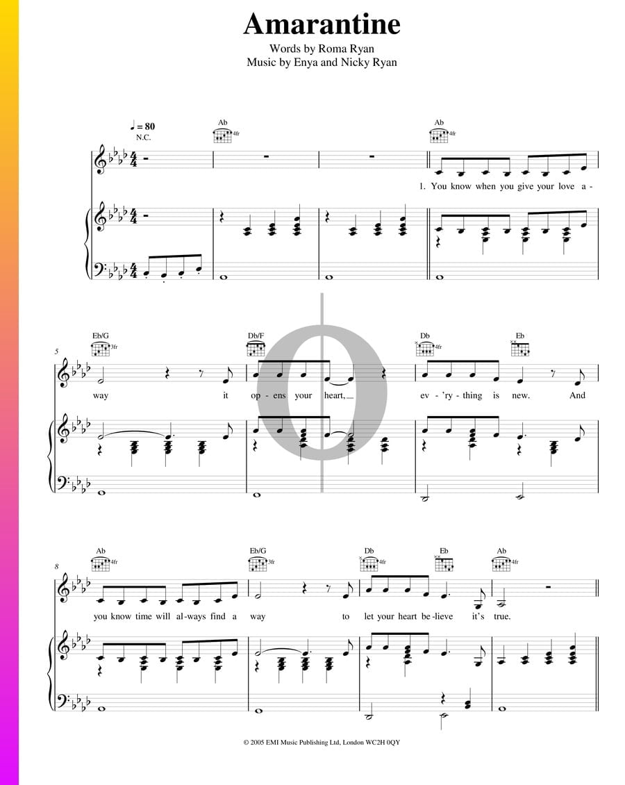 Amarantine (Enya) Piano Sheet Music - OKTAV