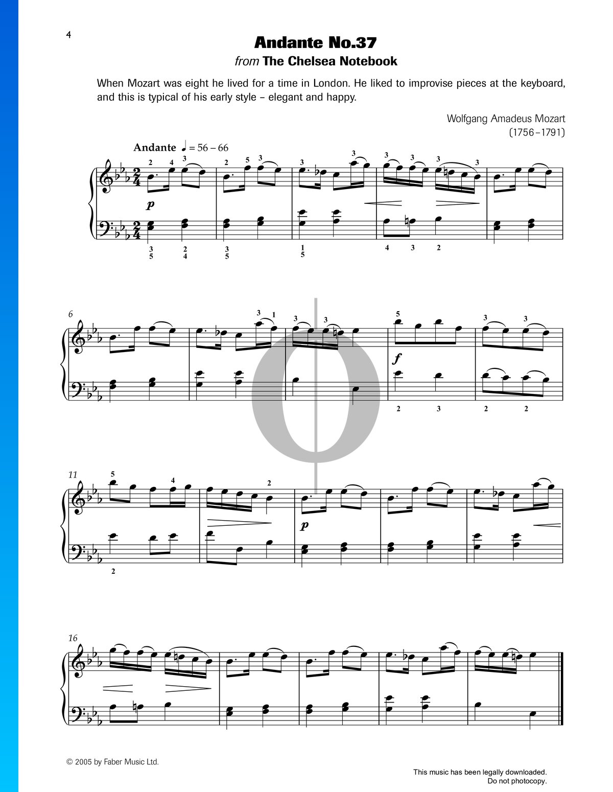 Andante in E-flat Major, No. 37 (Wolfgang Amadeus Mozart) Piano Sheet ...