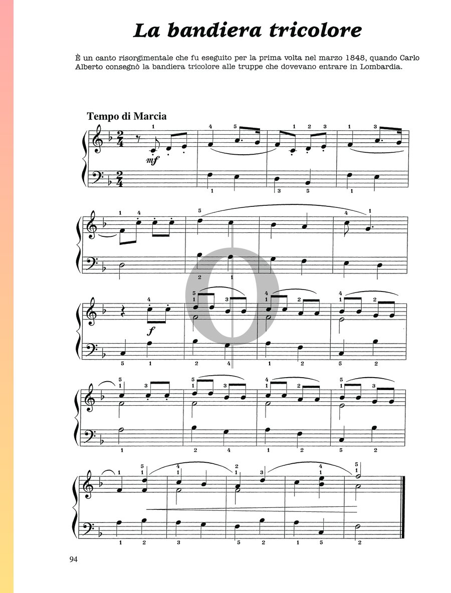 La bandiera tricolore » Anonymous - Partitions de piano - OKTAV