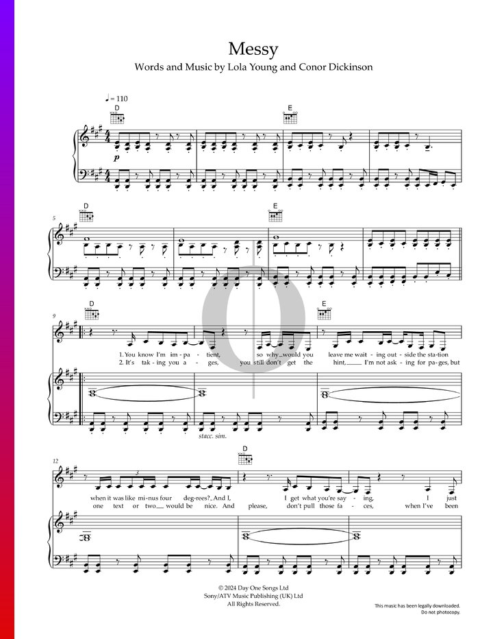 Messy (Lola Young) Piano Sheet Music - OKTAV