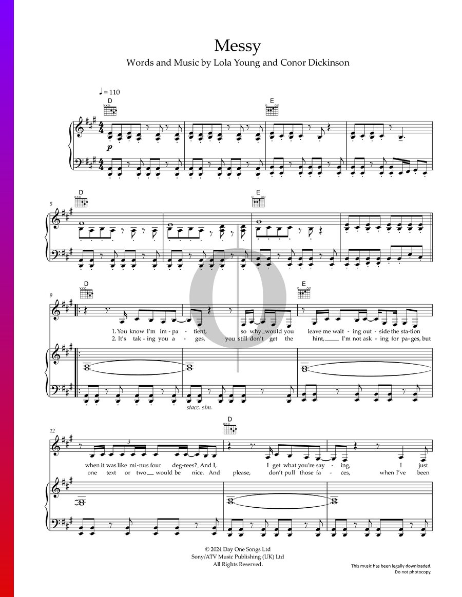 Messy (Lola Young) Piano Sheet Music - OKTAV