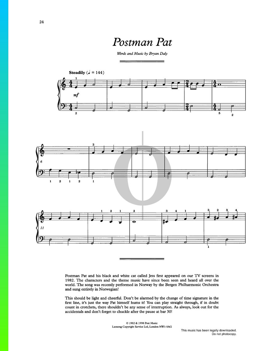 Postman Pat Piano Sheet Music from by Bryan Daly - OKTAV